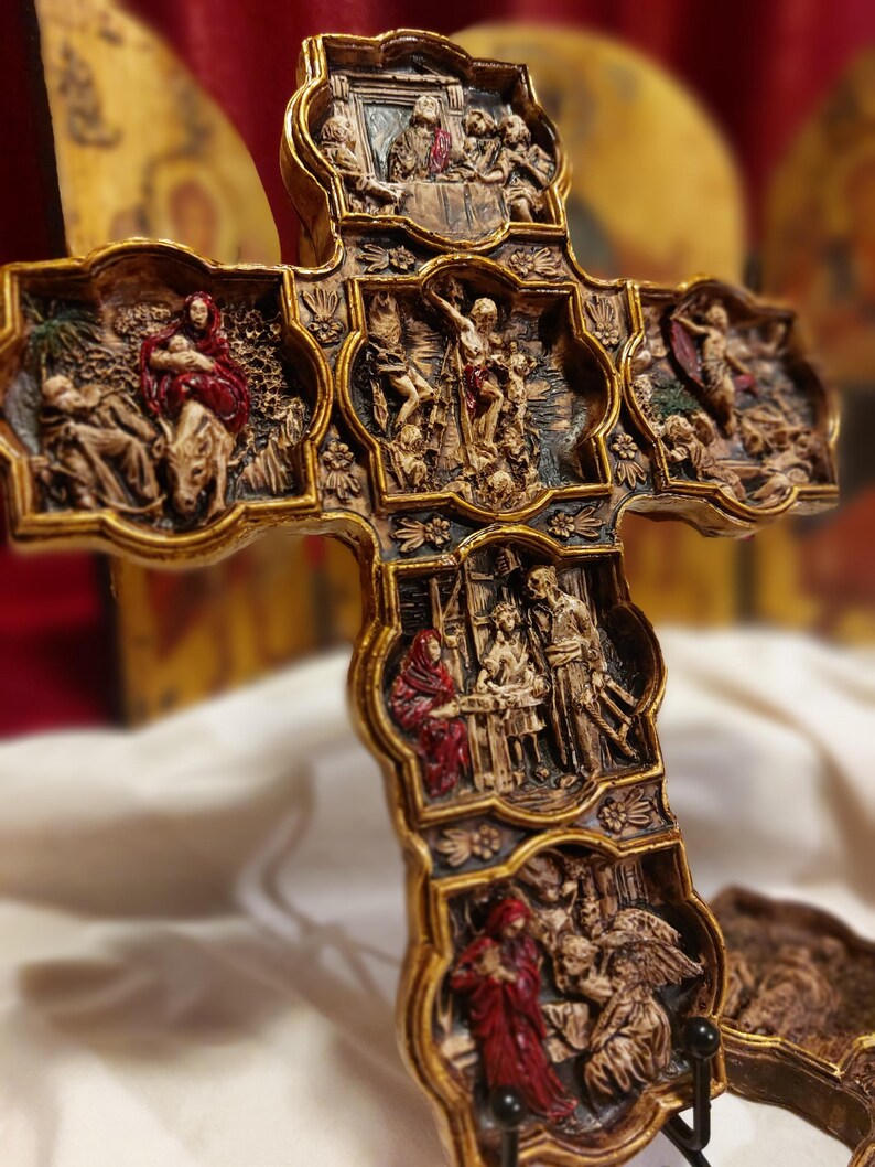 Hand-painted Byzantine Relief Cross for Prayer Corner or Home Altar ...