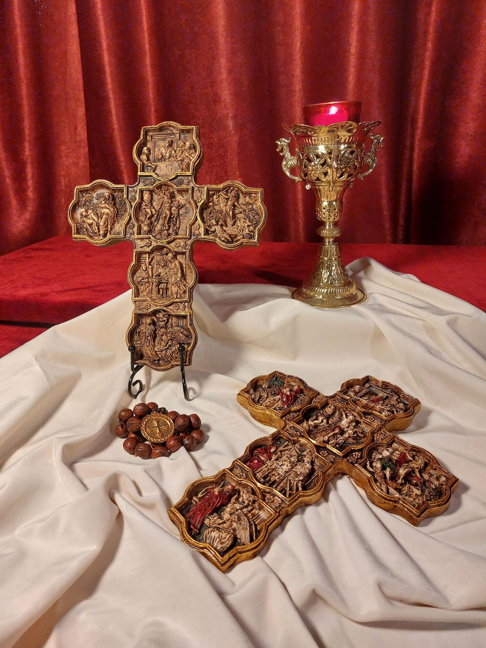 Hand-painted Byzantine Relief Cross for Prayer Corner or Home Altar ...