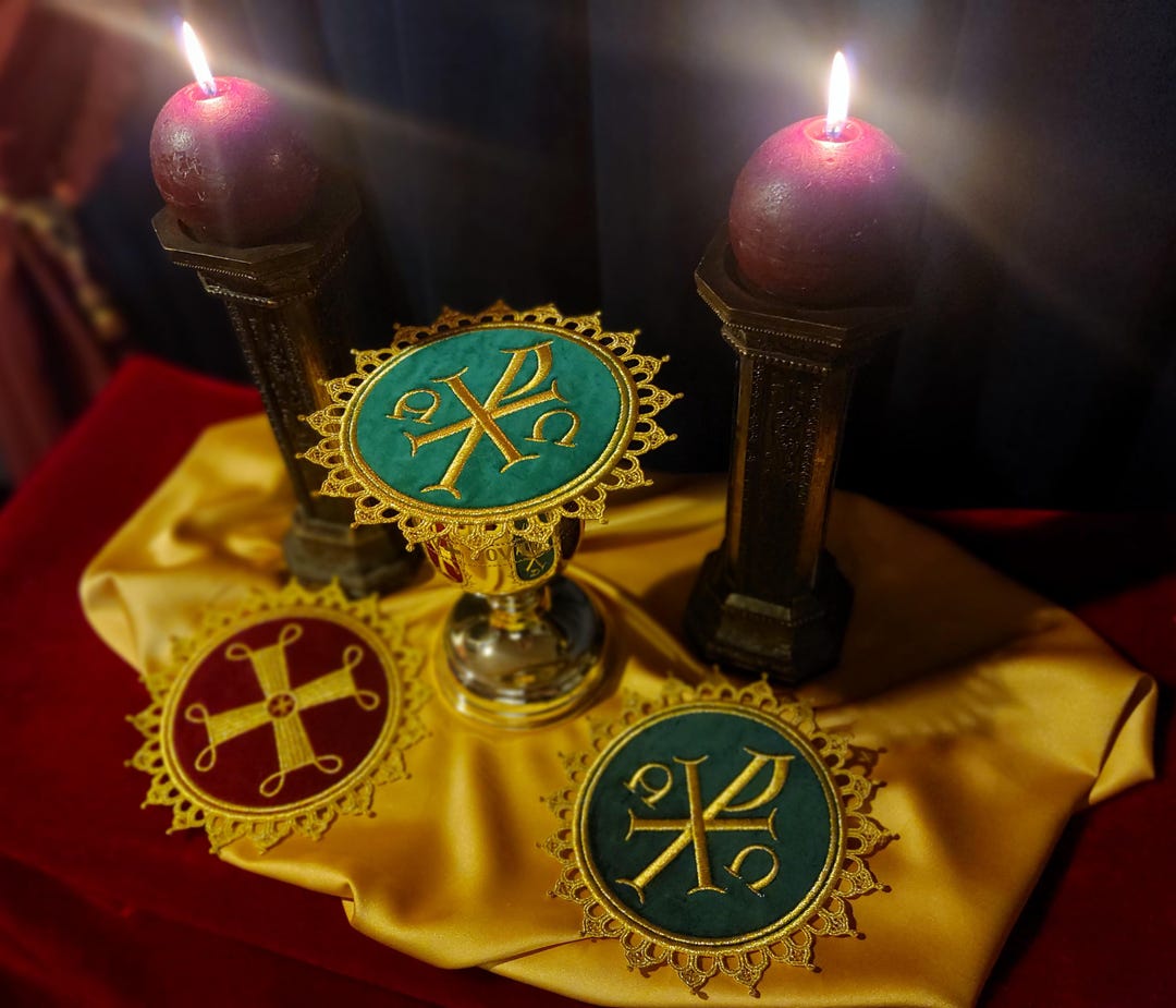 Velvet Embroidered Chalice Cover – Cross or Christ Monogram, Liturgical ...