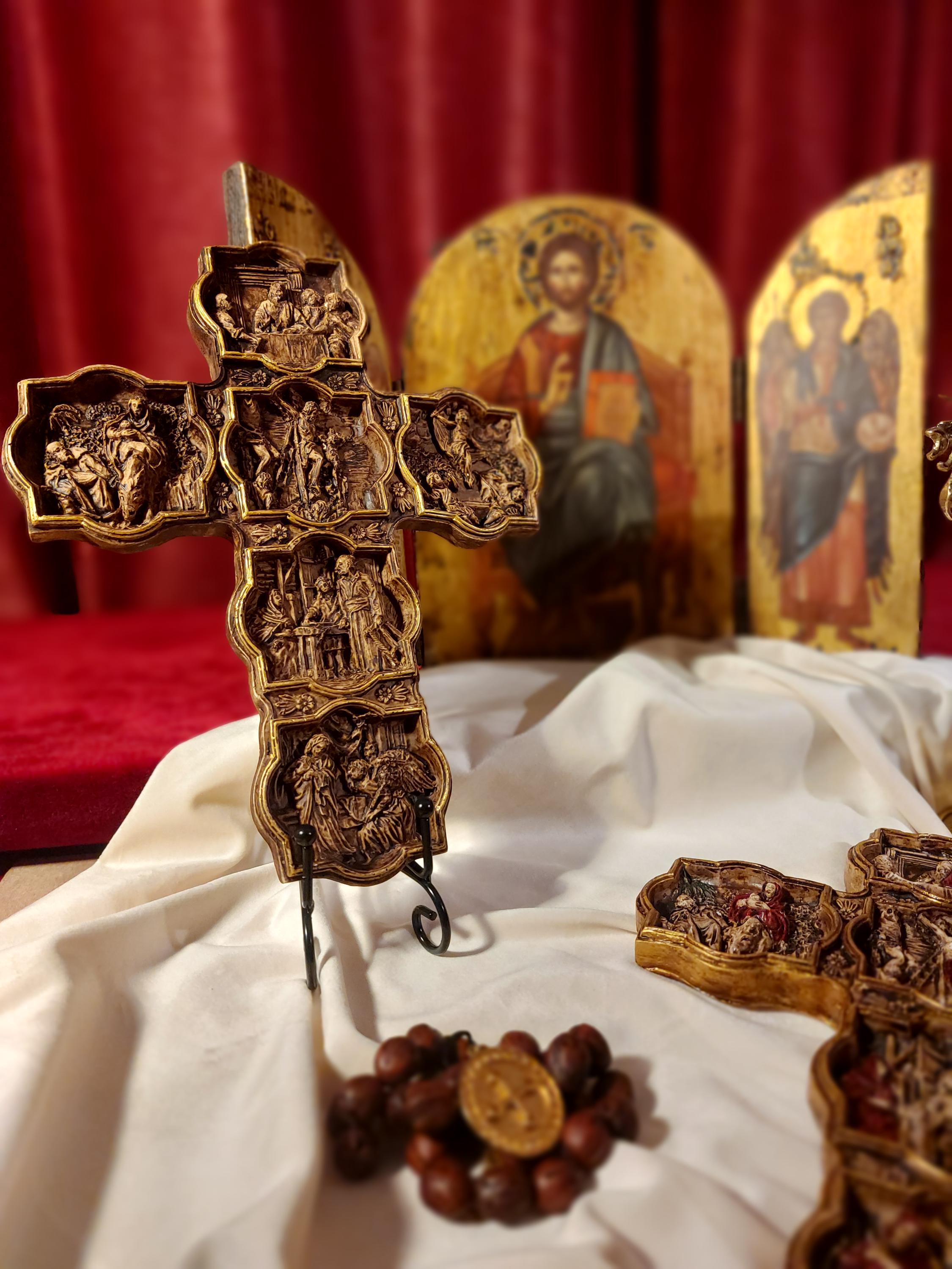 Hand-painted Byzantine Relief Cross for Prayer Corner or Home Altar ...
