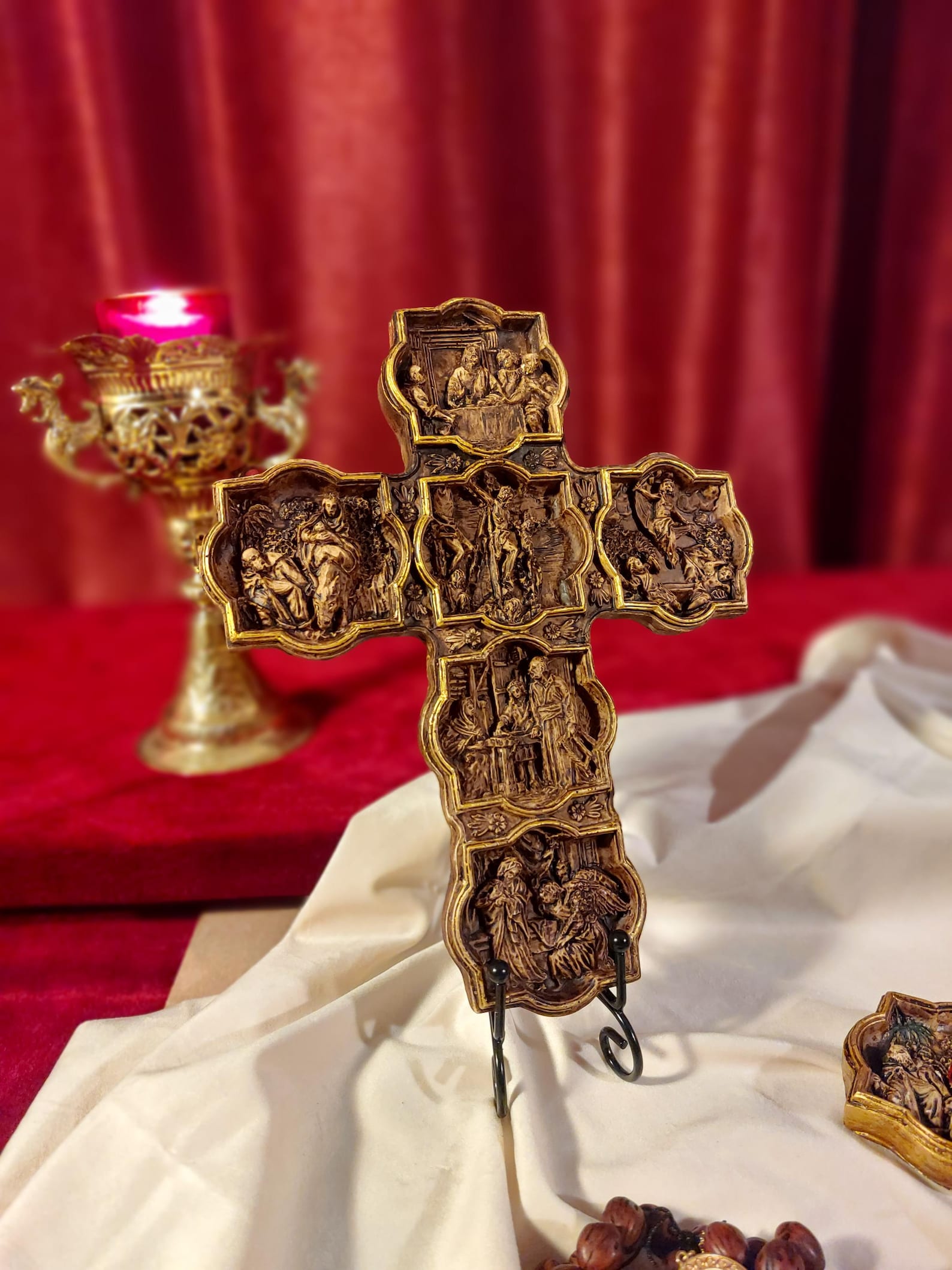 Hand-painted Byzantine Relief Cross for Prayer Corner or Home Altar ...
