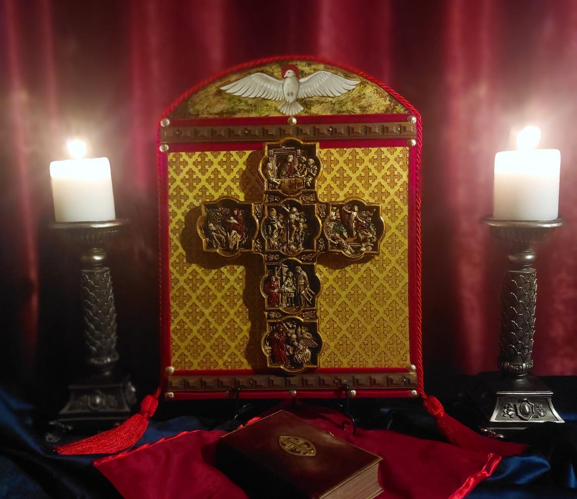 Hand-painted Byzantine Relief Cross for Prayer Corner or Home Altar ...