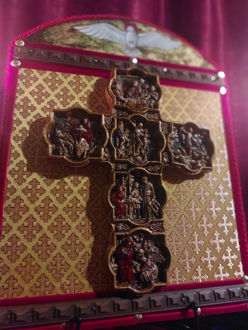 Hand-painted Byzantine Relief Cross for Prayer Corner or Home Altar ...