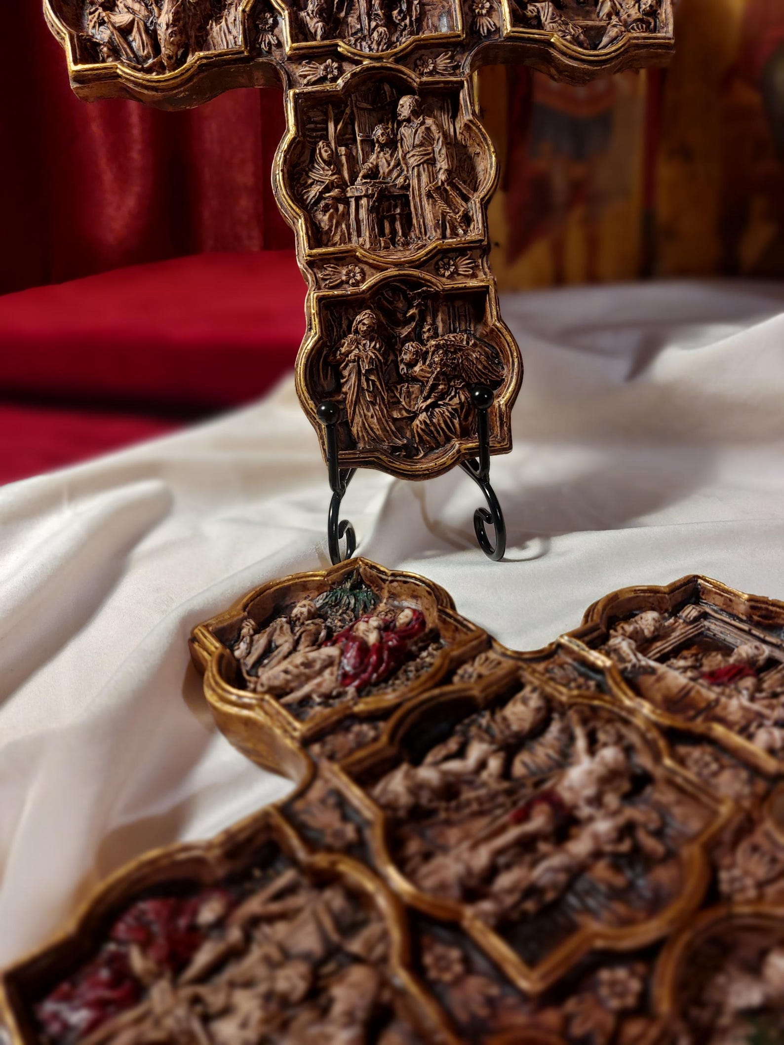 Hand-painted Byzantine Relief Cross for Prayer Corner or Home Altar ...