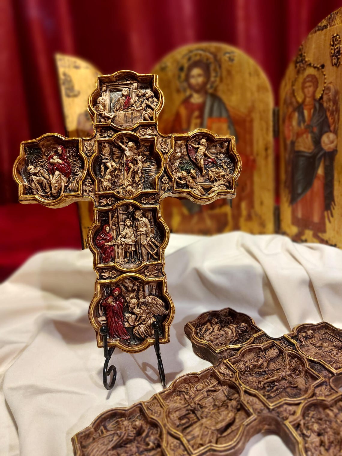 Hand-painted Byzantine Relief Cross for Prayer Corner or Home Altar ...