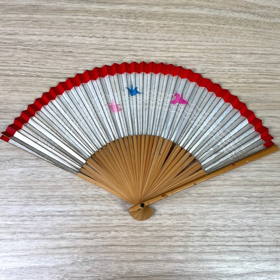 Asian folding paper fans - set of 3 - vintage hand fa… - Gem