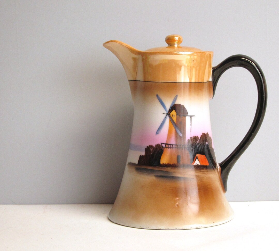 Vintage Japanese Lusterware Chocolate Pot 1930s Windmill Landscape ...