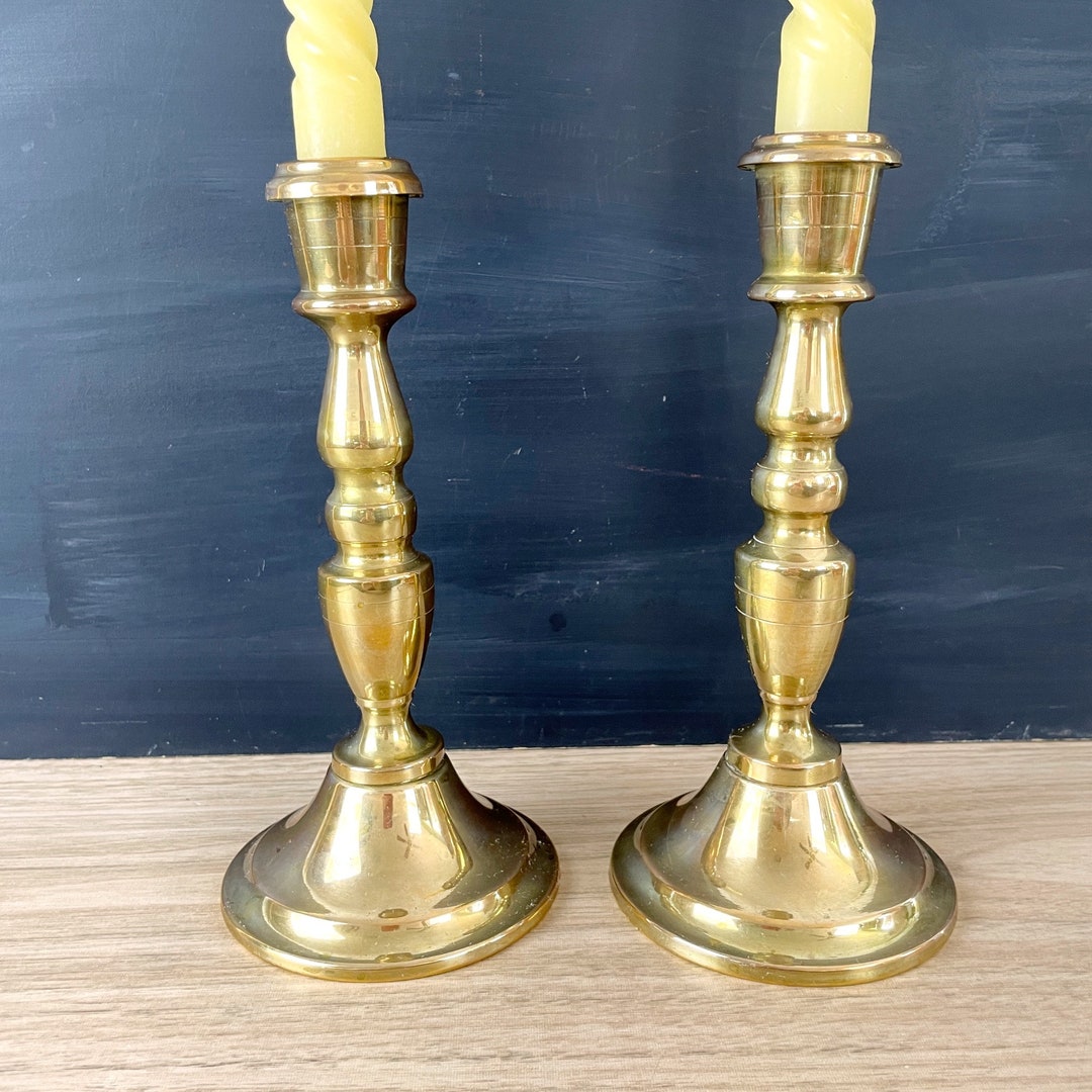 Heavy Brass Candlestick Pair - 8" - Vintage Brass - Etsy