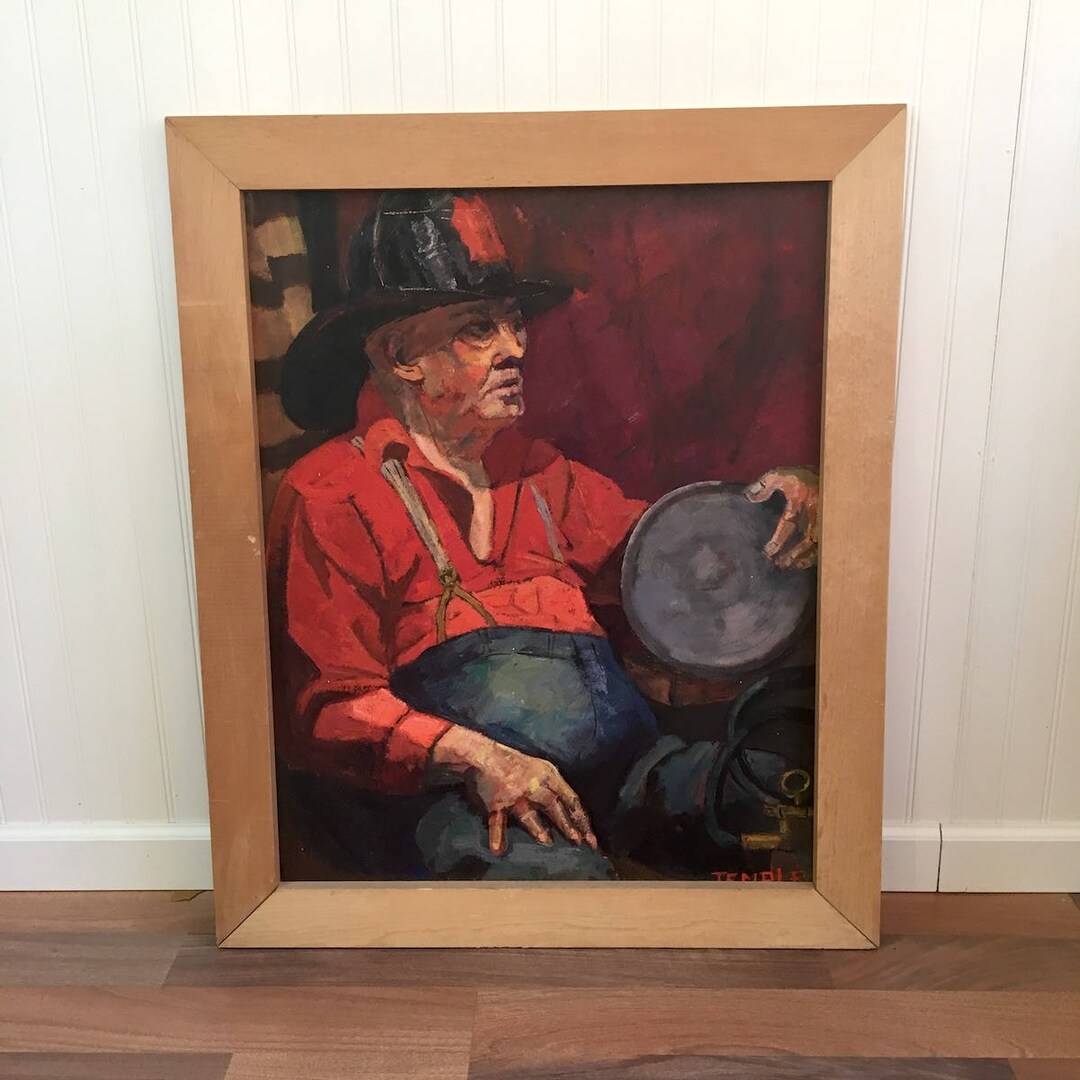 Fireman Life Study Impressionist Portrait 1940s Vintage Painting - Etsy
