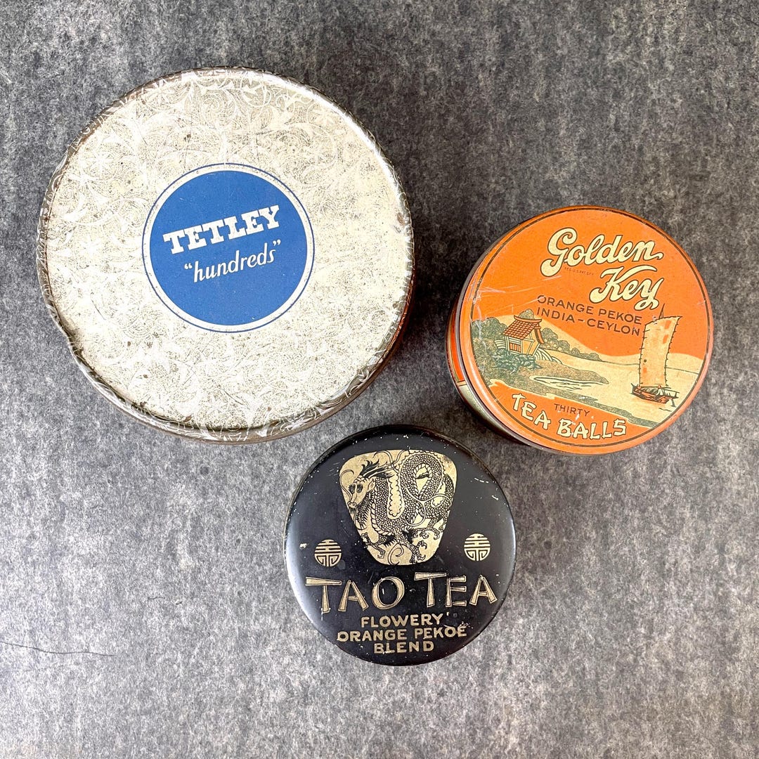Tea Tin Collection - Set of 3 - Tetley, Golden Key, Tao Tea - Etsy