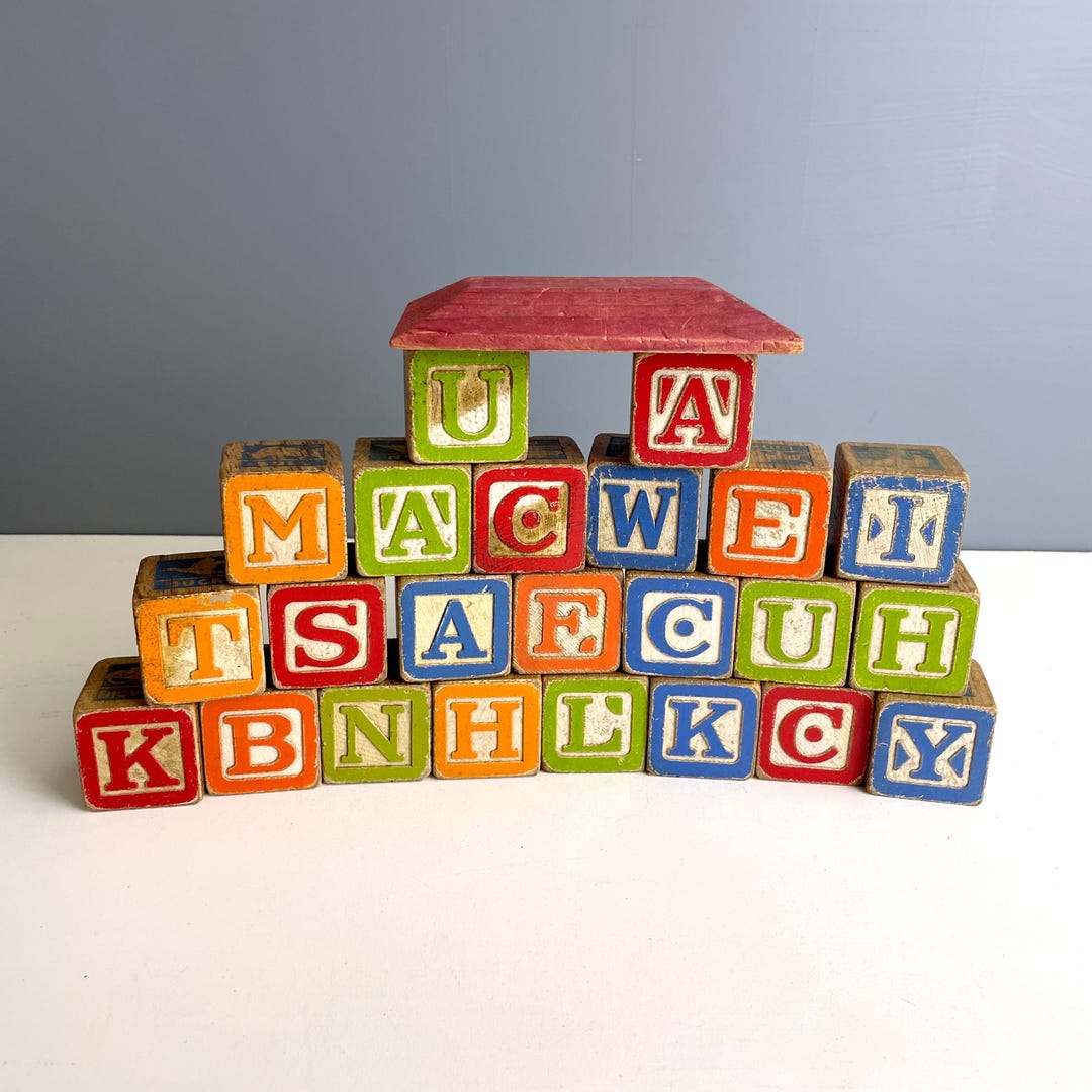 Vintage Wooden Alphabet Blocks: 1960s Carved Letter Toy Decor - Etsy