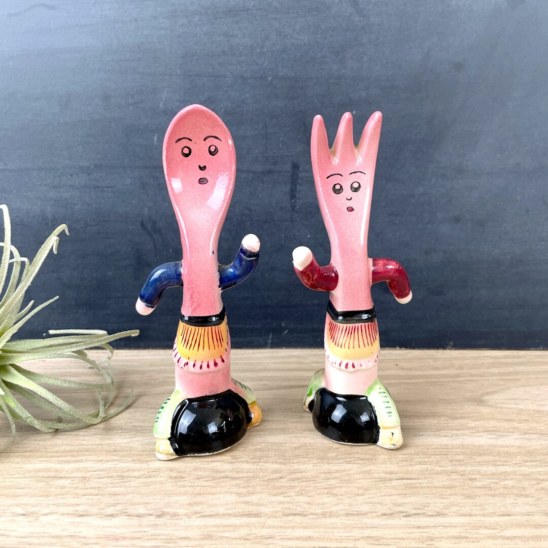 Anthropomorphic Fork Salt and Pepper Shakers - 1950s Vintage - Etsy