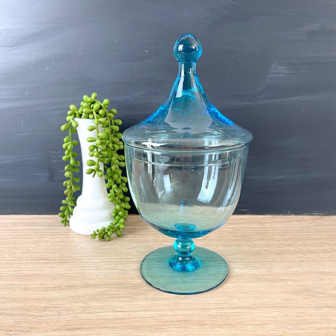 Azure Blue Glass Covered Candy Dish - 1960s Vintage - Etsy