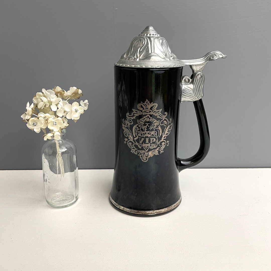 VIP Glass Stein With Pewter Lid and Kitschy Drunken Sot Poem Vintage ...