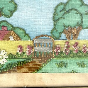 Framed Hand Embroidered Cottage Scenes - a Pair - Vintage 1930s Framed ...