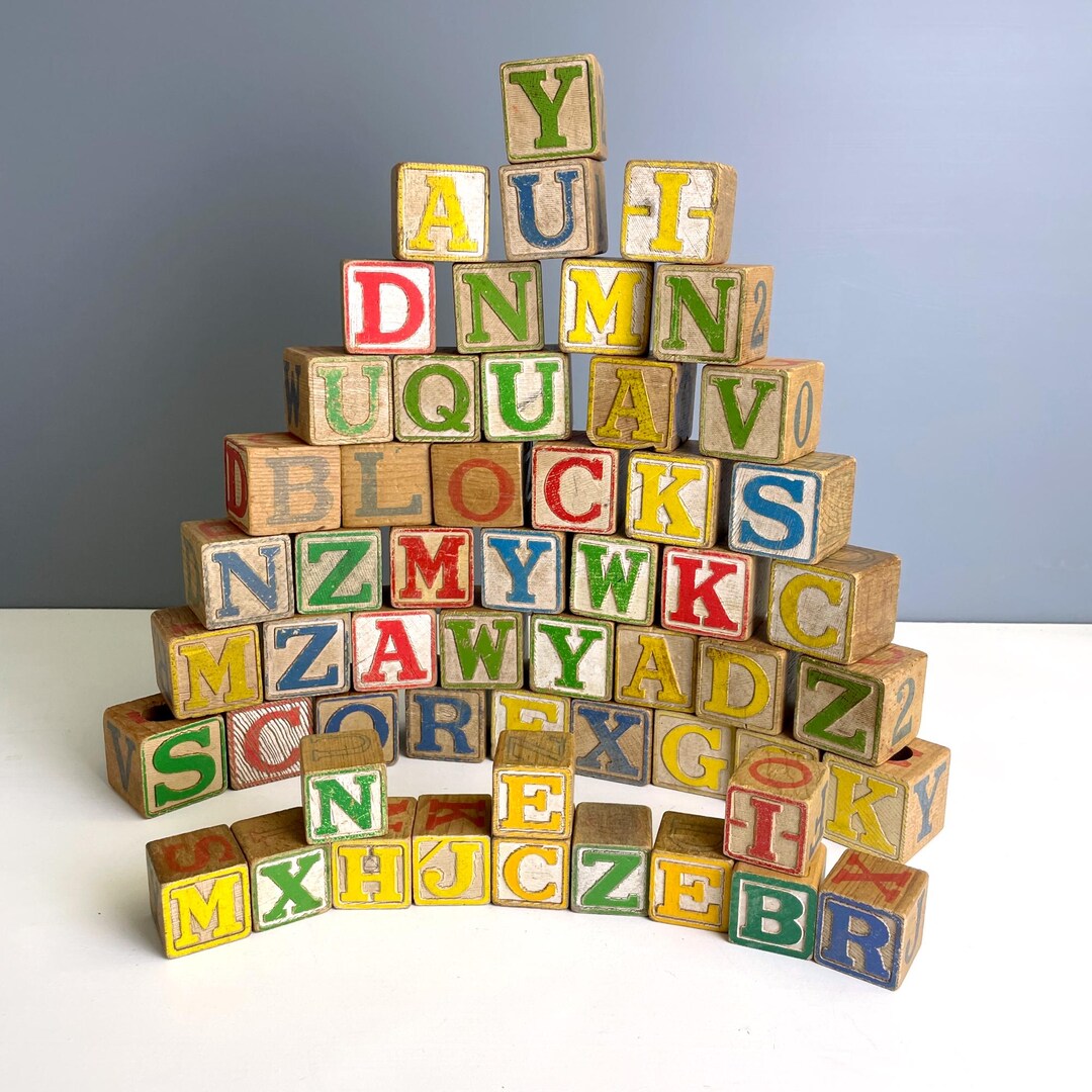 55 Wooden Alphabet Blocks in Two Sizes - 1960s Vintage - Etsy