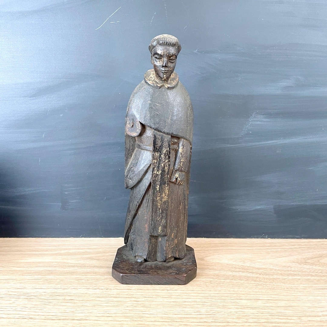 Carved Wood Monk Statue - Vintage Religious Figure - Etsy