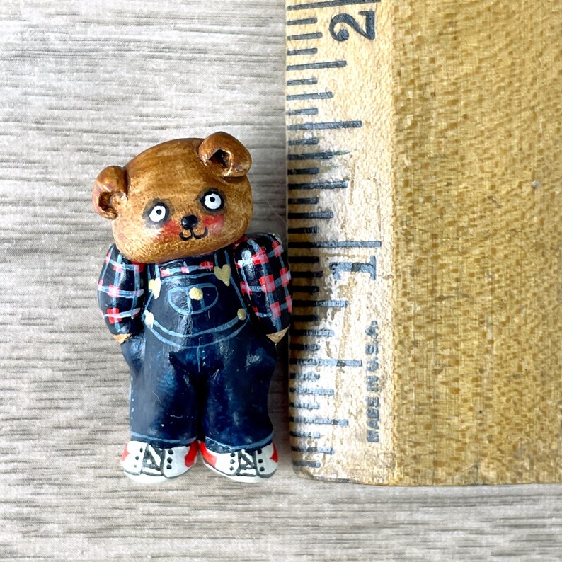 Artist Made Teddy Bear in Overalls Polymer Pin - Signed S. Lehman ...