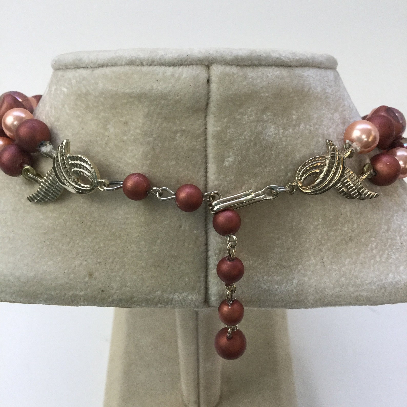 Cocoa, Peach and Crystal Double Strand Necklace - 1960s Vintage - Etsy