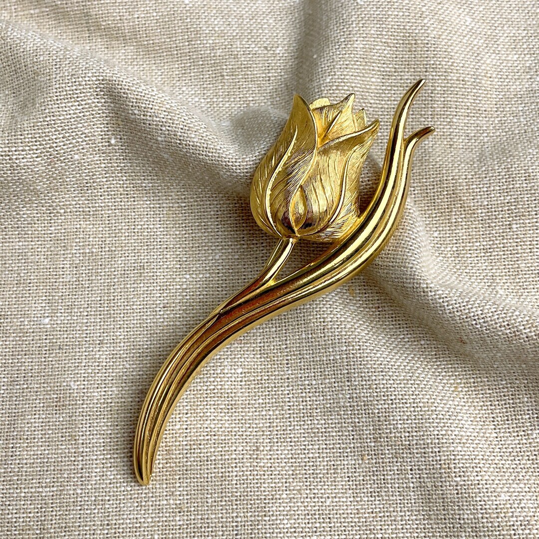 Monet Single Tulip Pin - 1980s Floral Brooch - Etsy