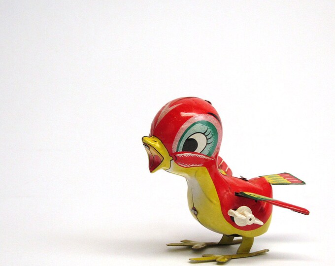 Tin Wind up Bird Toy Red and Yellow Bird Mikuni Japan Vintage Toy - Etsy