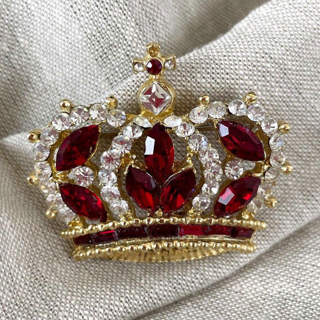 Red Rhinestone Crown Brooch by Carina 1980s Vintage - Etsy