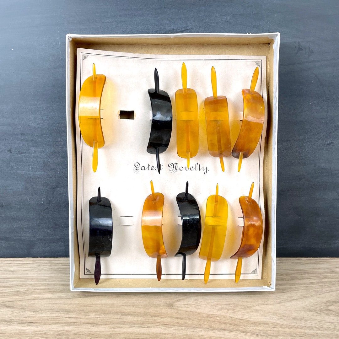 10 Celluloid Hair Stick Barrettes on Store Display Card - Etsy