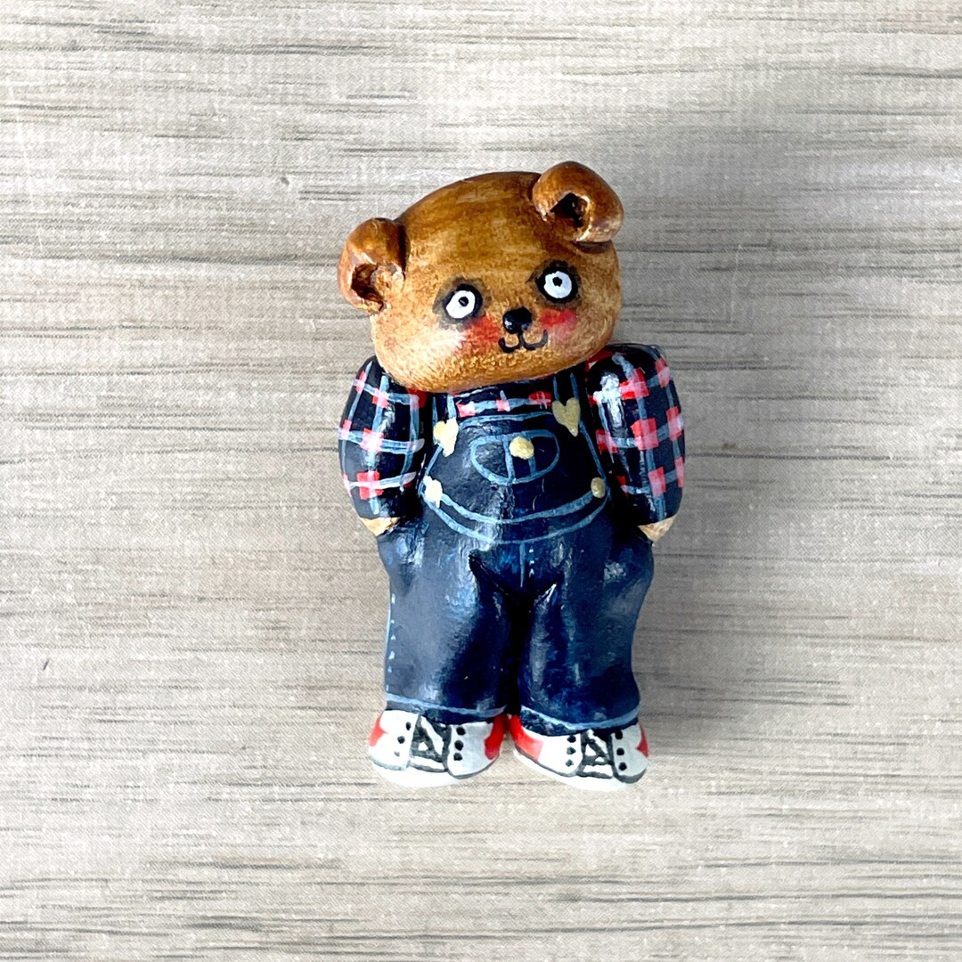 Artist Made Teddy Bear in Overalls Polymer Pin - Signed S. Lehman ...