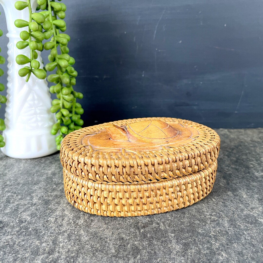 Rattan Woven Turtle Woven Trinket Box 1970s Vintage - Etsy
