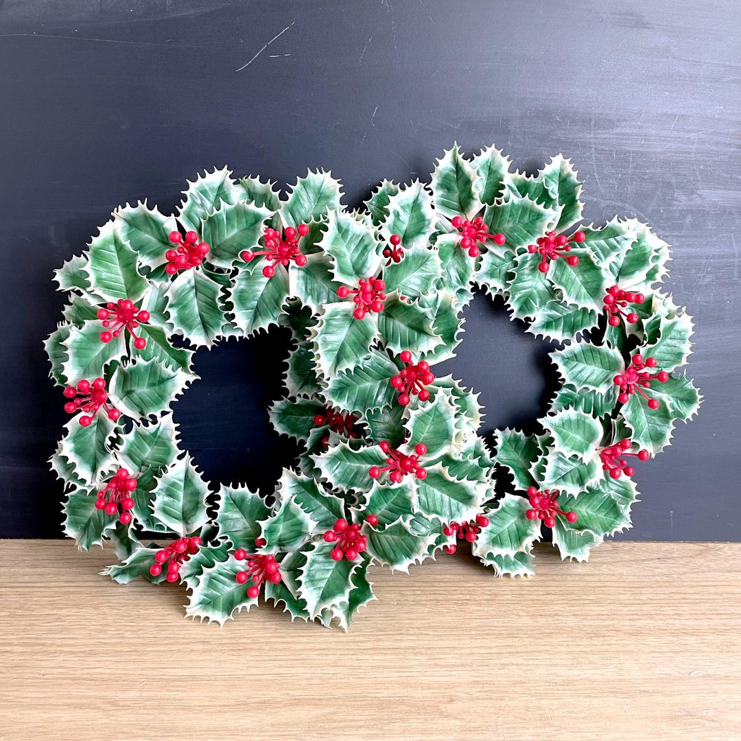 Plastic Christmas Holly Wreaths Set of 2 Vintage Fantastic Plastic ...