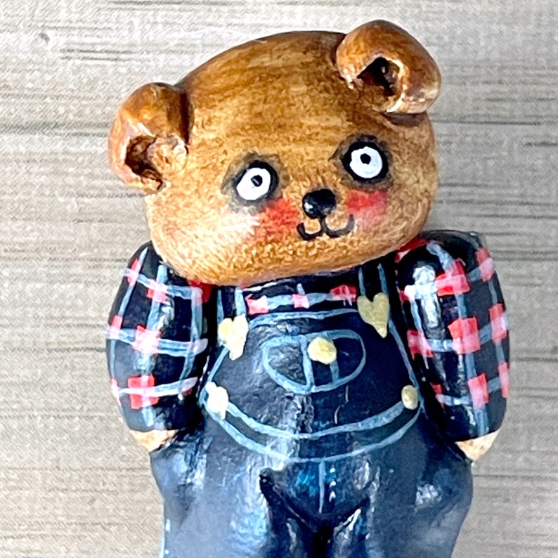 Artist Made Teddy Bear in Overalls Polymer Pin - Signed S. Lehman ...