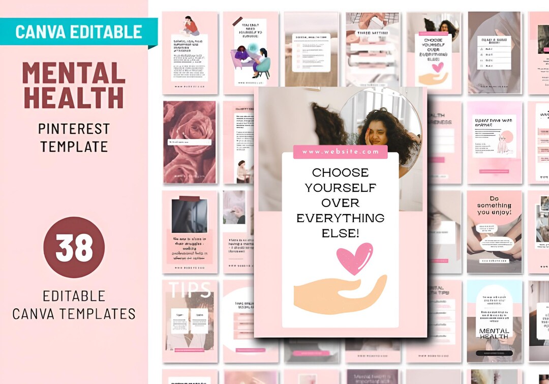 Mental Health Pinterest Templates: Wellness Coach Canva Pins (digital ...