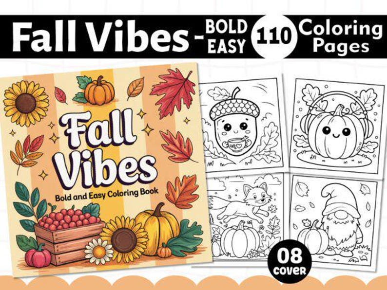 Fall Coloring Book: 110 Autumn Pages for Kids & Seniors (printable) - Etsy