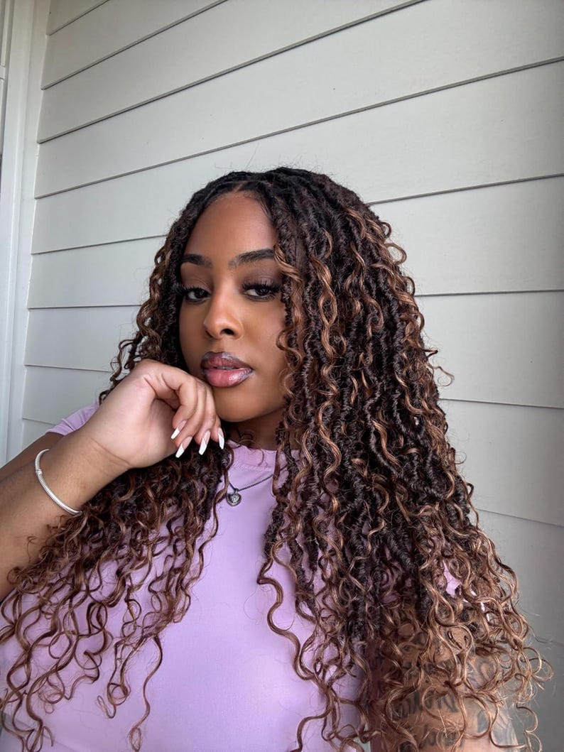 18" Crochet Boho Faux Locs With Human Hair Curls - 80 Locs - Etsy