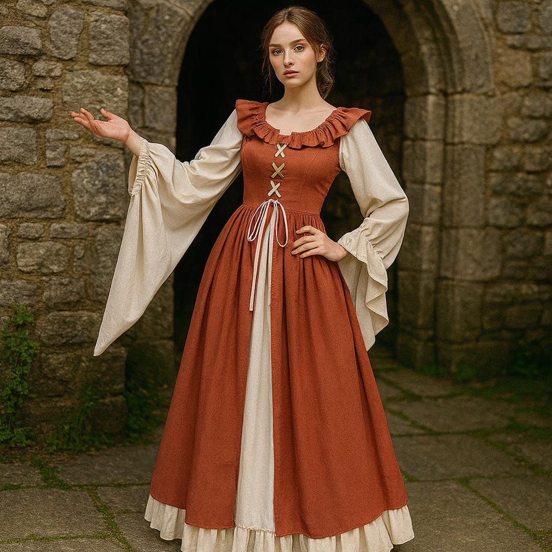 Women’s Renaissance Fairy Dress, Medieval Long Sleeve Irish Gown ...