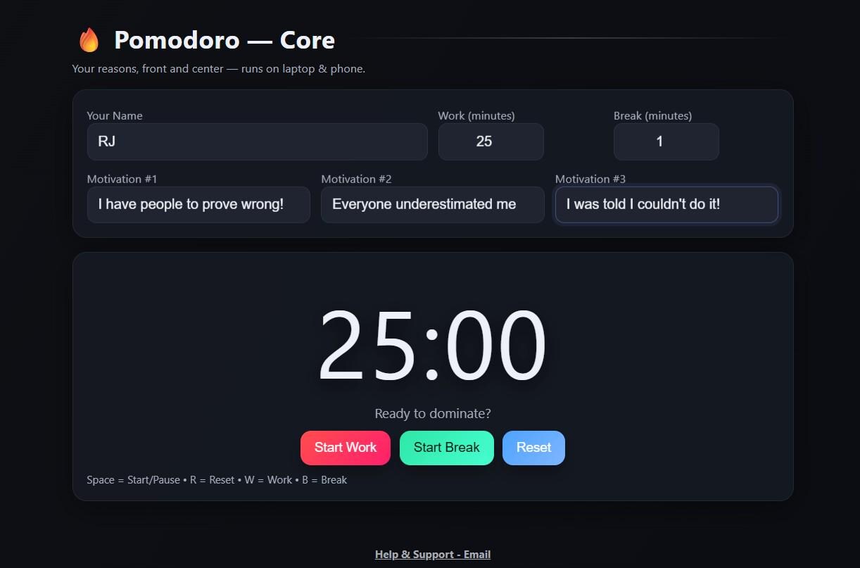 Pomodoro Timer — Core (HTML App) | Simple Focus Timer for Work & Study ...