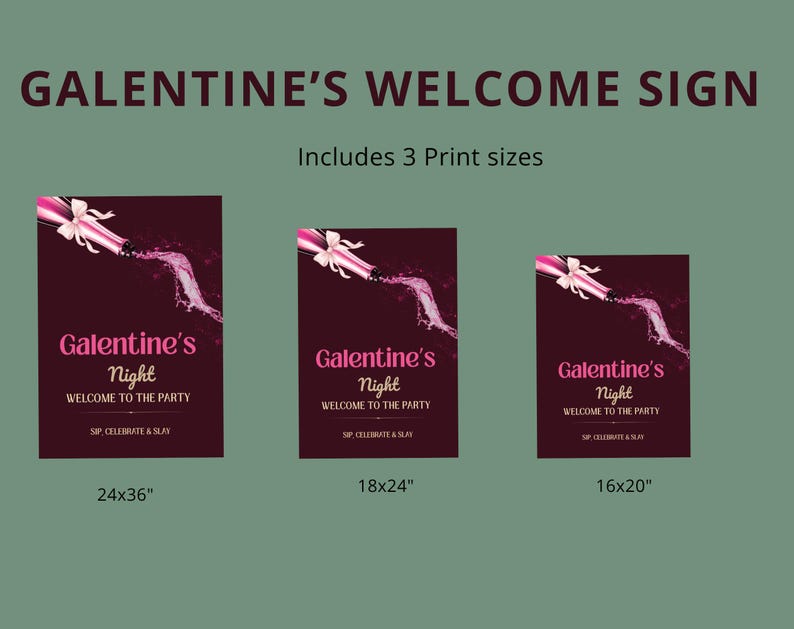 Galentine's Night Welcome Sign Template, Party Decor, Pink Champagne ...