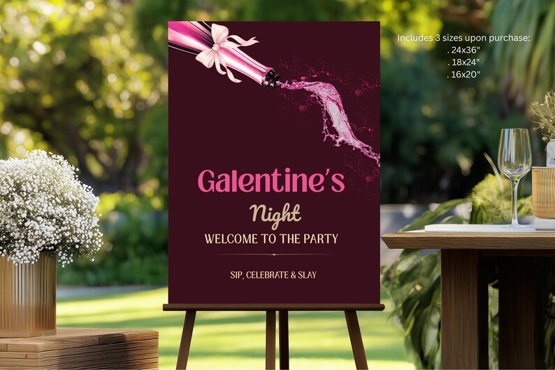 Galentine's Night Welcome Sign Template, Party Decor, Pink Champagne ...
