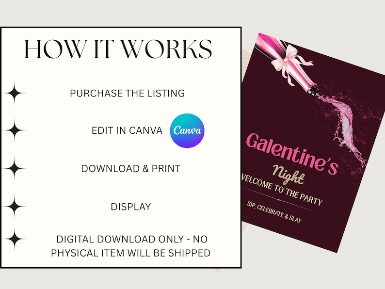 Galentine's Night Welcome Sign Template, Party Decor, Pink Champagne ...