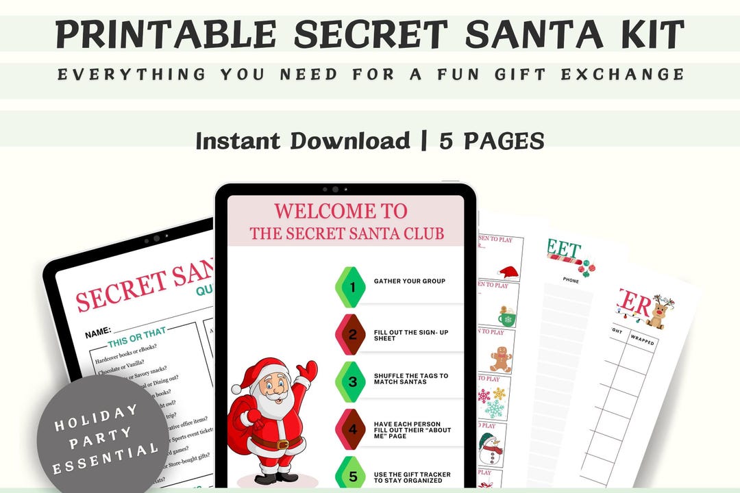 Secret Santa Questionnaire, Christmas Gift Exchange Gift Tracker ...