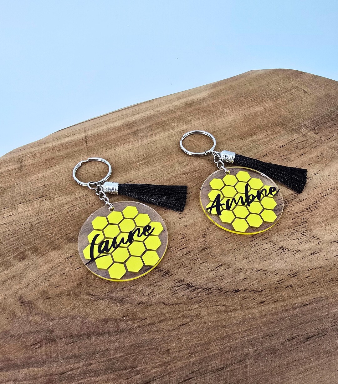 Personalized "honey Delight" Keychain With Name – Honeycomb Design ...
