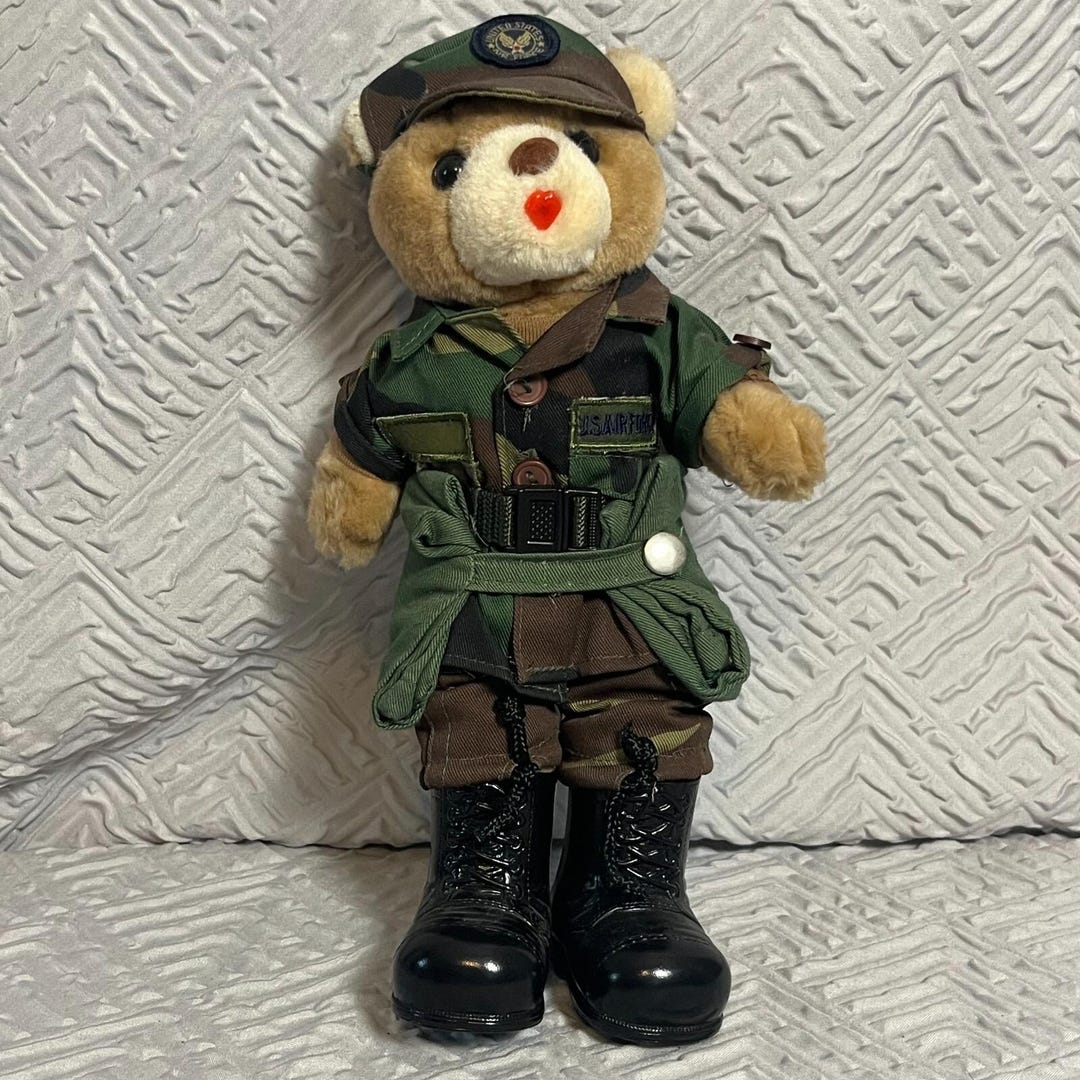 US Air Force Bear Plush VTG 80s Stuffed Teddy 11" Uniform Kissy Lips ...