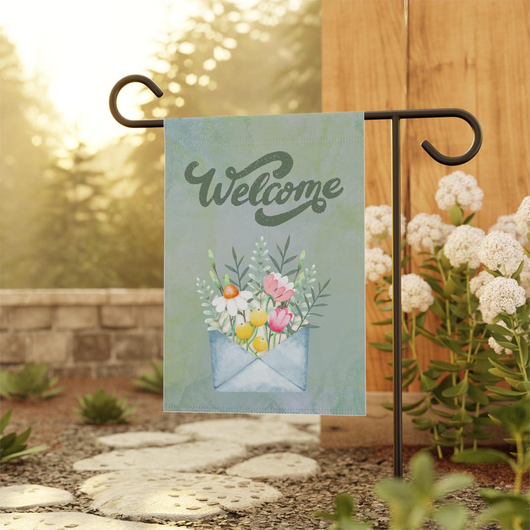 Welcoming Garden Banner, Floral Home Decor, Outdoor Flag, Spring ...