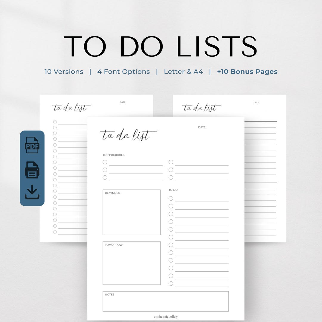 Minimal to Do List Bundle | Printable & Fillable | Daily Weekly Monthly ...