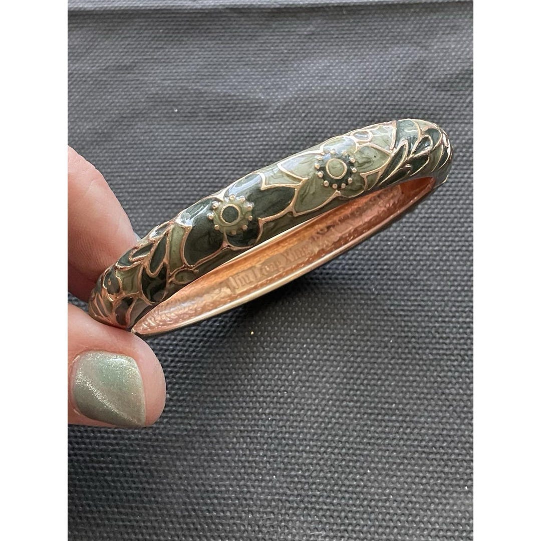 Jiu Long Xing Signed Floral Cloisonné Enameled Hinged Cuff Bangle ...