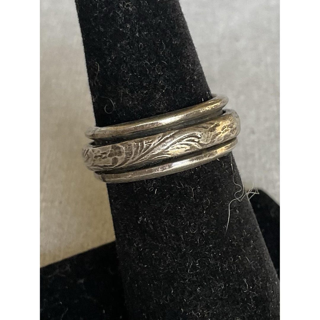 925 Sterling Silver Floral Pattern Spinner Ring Size 6 Vintage Estate ...