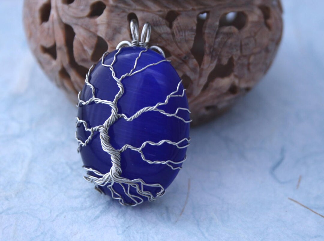 Blue Cat's Eye Tree of Life Wire-wrapped Pendant, Yggdrasil, World Tree ...