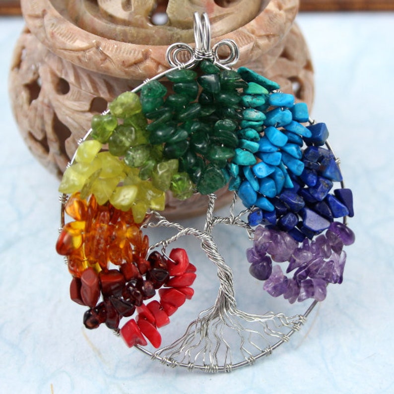 Rainbow Tree of Life Pendant Red Coral Garnet Jasper - Etsy