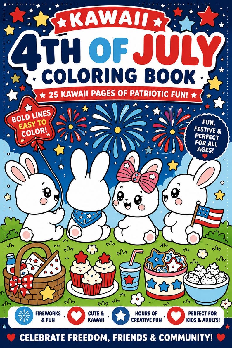 Kawaii 4th of July Coloring Book | Patriotic Animals, Kids Summer ...