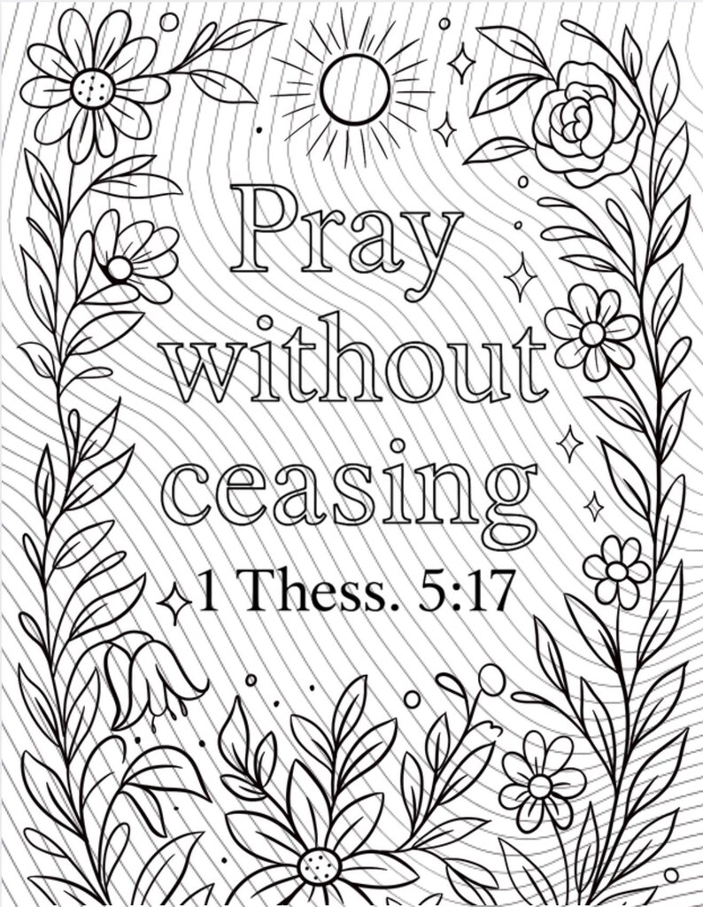 Bible Verse 1 Thes. 5:17 Coloring Pages Set 2, 1-5 - Etsy